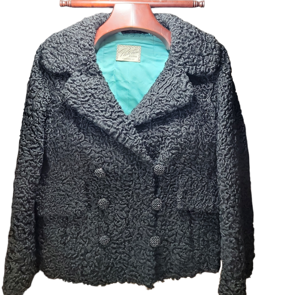 Black Vintage Beautiful Persian Karakul Lamb Fur Coat Turquoise Lining ...