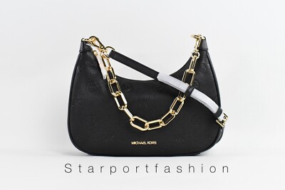 Michael Kors Cora Large Chain Shoulder Bag Leather Logo MK Crossbody In ...