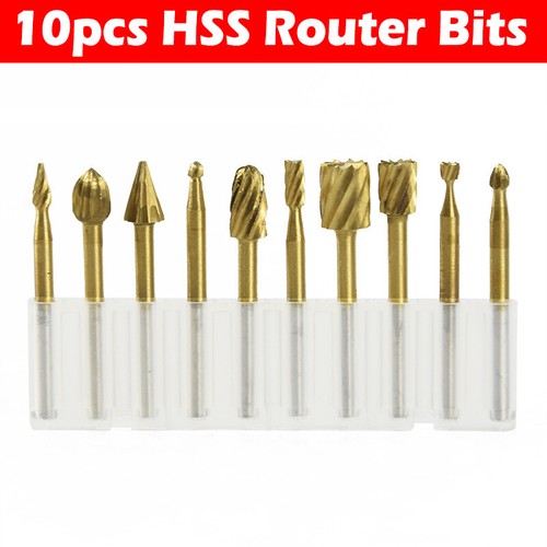10 HSS Routing Router Grinding Bits Burr Speed Kit For Rotary Dremel ...