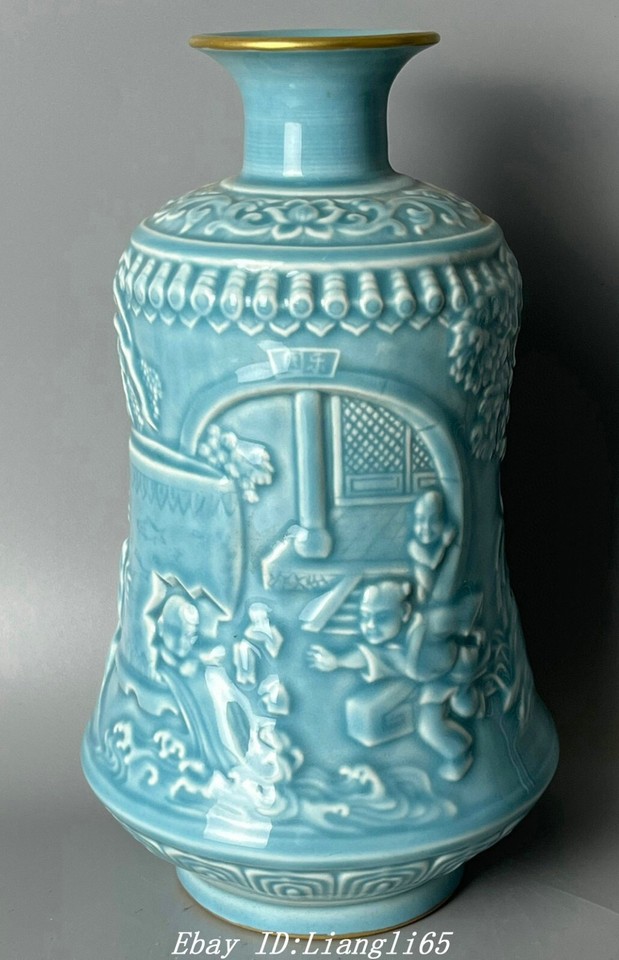 8" Qianlong Marked Blue Glaze Porcelain Gilt Si Maguang Smash jar ...