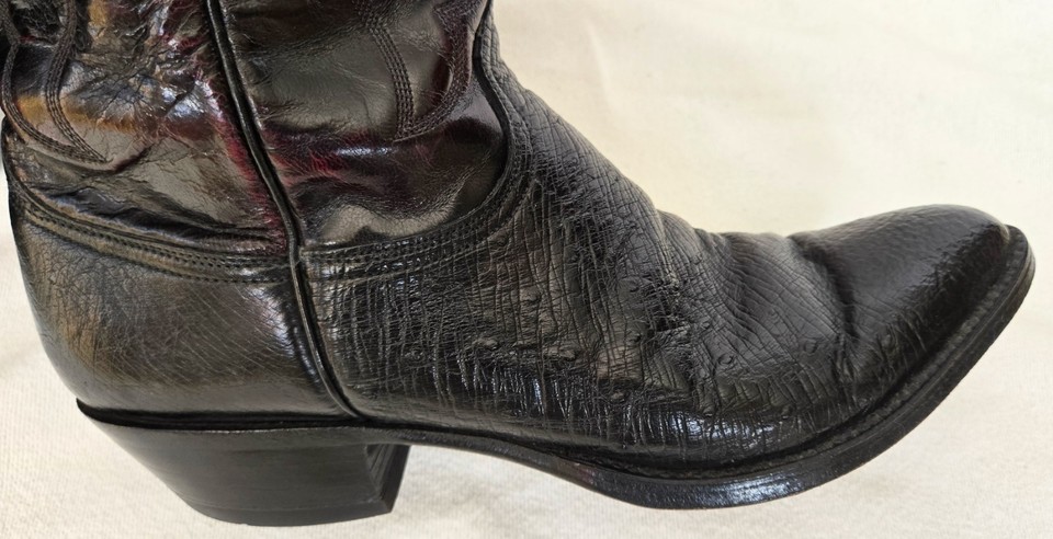 LUCCHESE 1883 Classic Western boots sz 8 D flat ostrich black cherry ...