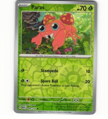 Paras Reverse Holo Pokemon TCG Card 046/165 | eBay