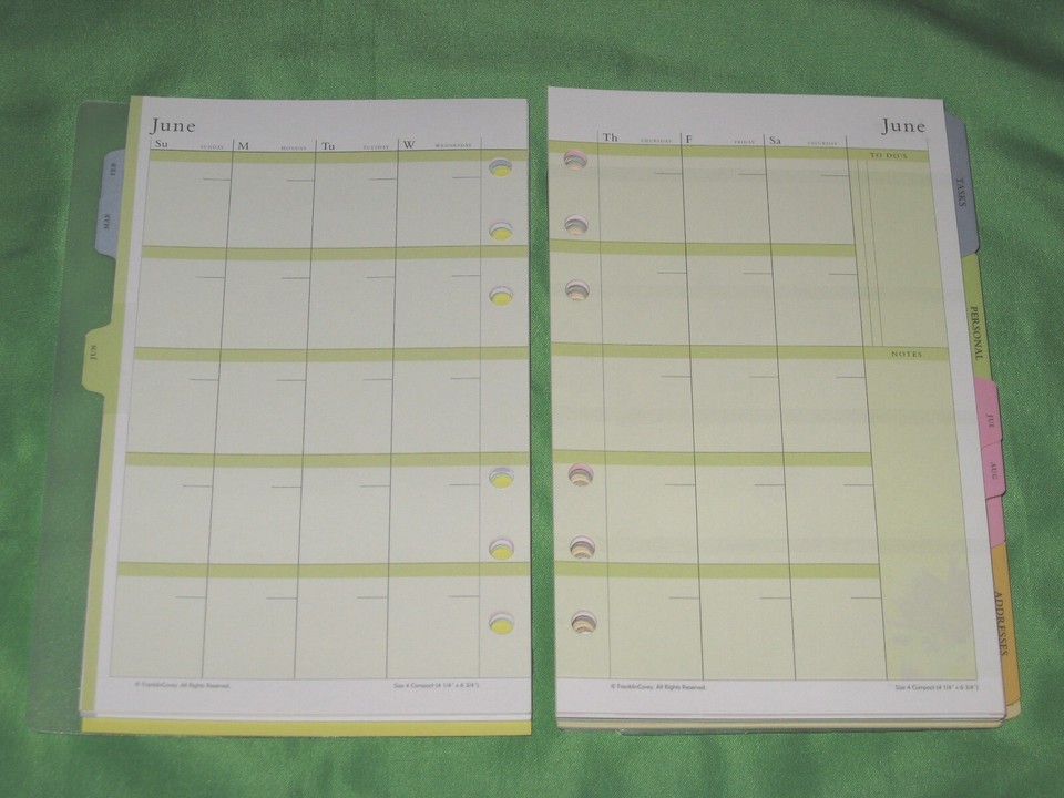COMPACT ~ 5 Month Undated Refill TAB PAGE LOT Franklin Covey Planner ...