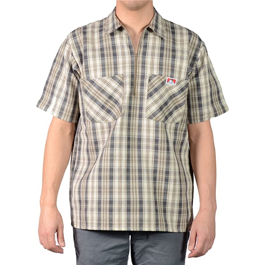 Half Shirt Short Sleeve Half-Zip Work Shirt - Brown Stripe - Dave's New ...