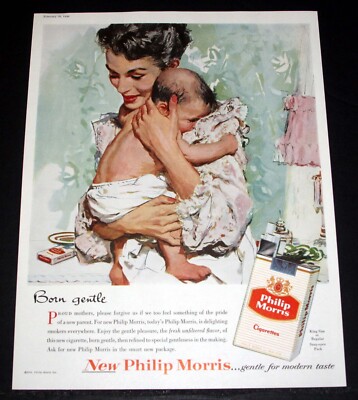 1956 OLD MAGAZINE PRINT AD, NEW PHILIP MORRIS CIGARETTES, BORN GENTLE ...
