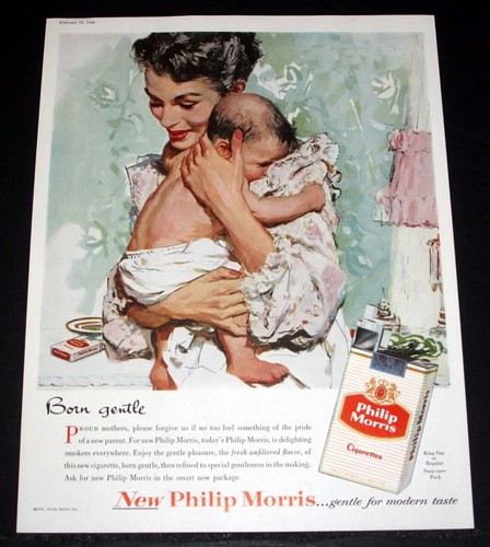 1956 OLD MAGAZINE PRINT AD, NEW PHILIP MORRIS CIGARETTES, BORN GENTLE ...