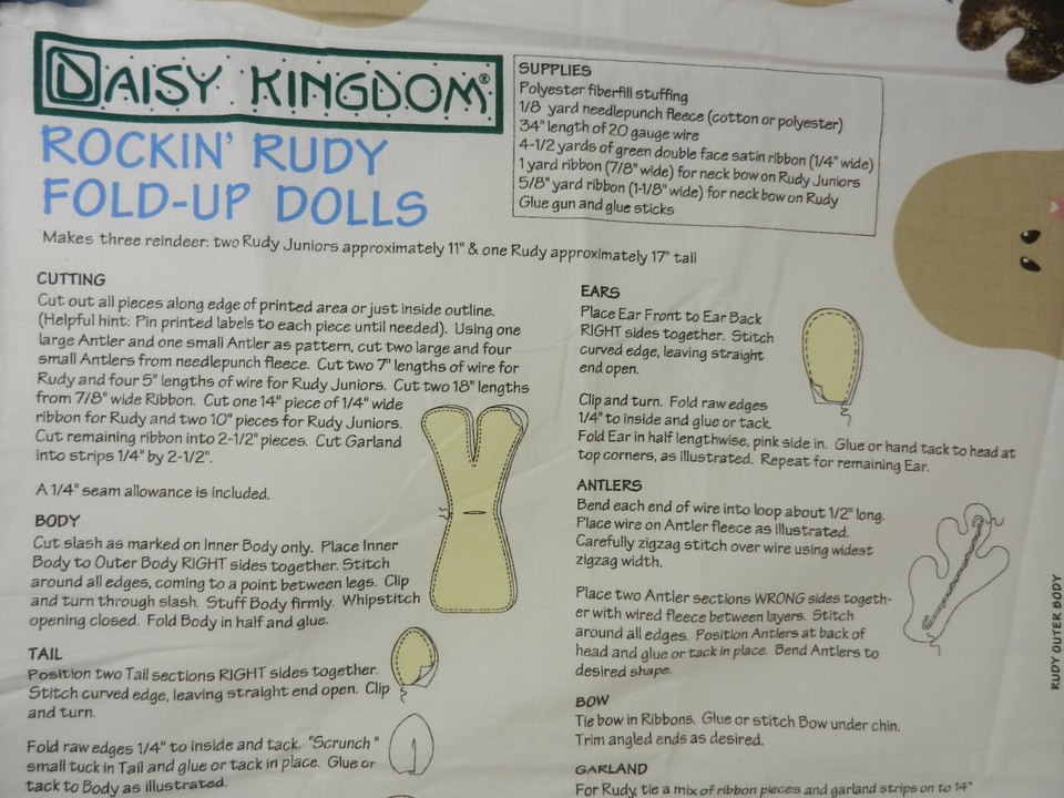 "Rockin' Rudy Fold-Up Dolls" Daisy Kingdom Cut & Sew Fabric Panel ...