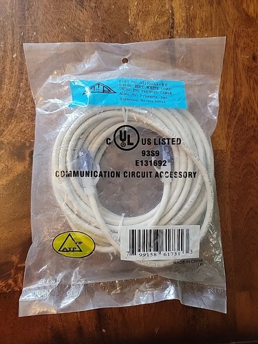 25FT~ Allen Tel AT1525EV-WH White Cord Communication Circuit Accessory ...