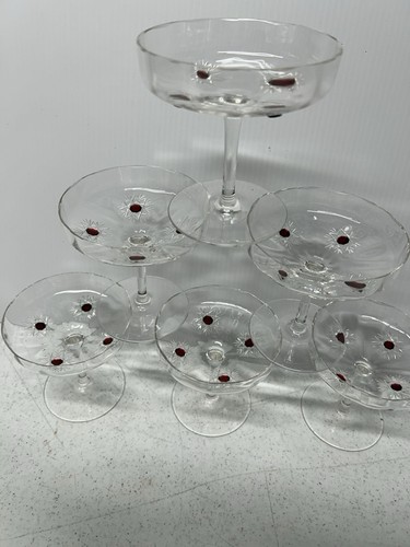 Vintage Depression Glass, Snowflake, Red Ruby Glass Inlay, Champagne Glasses | eBay