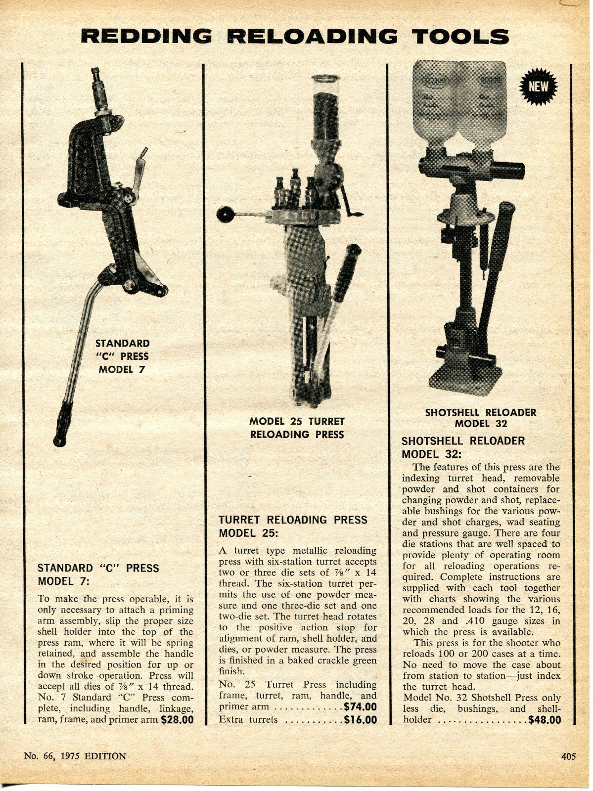 1975 Print Ad of Redding Model 7 C Press, 25 Turret Press, 32 Shotshell ...