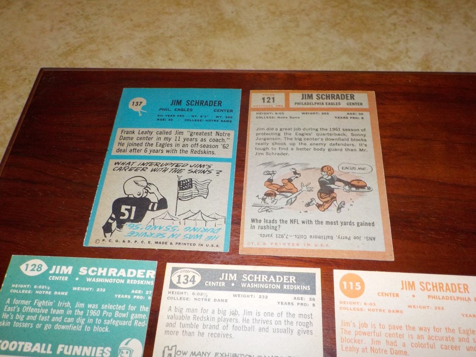 5-Vintage Jim Schrader w/ 1959 Topps Rookie-Eagles/Redskins /NFL Star ...