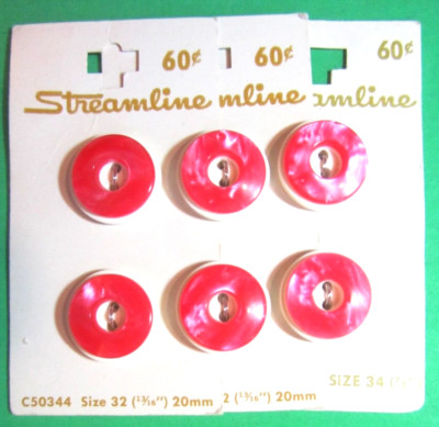 (6) VINTAGE STREAMLINE 7/8" LAYERED PINK WHITE 2-HOLE BUTTONS NOS 3 ...