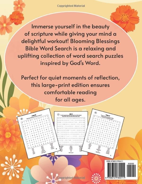 Blooming Blessings Bible Word Search Large Print: Simple and Easy ...