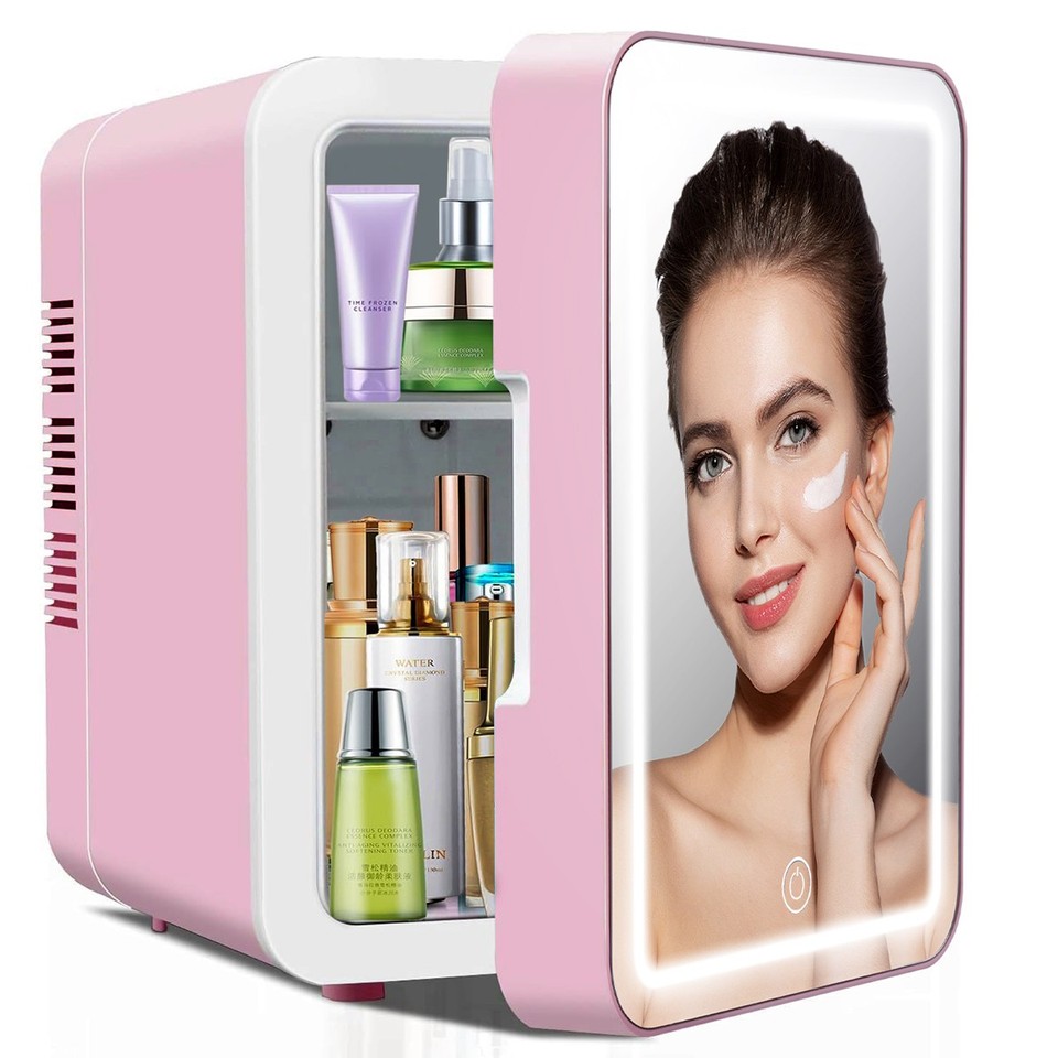 4L Pink Mini Fridge with LED Light Mirror Portable Cooler&Warmer ...