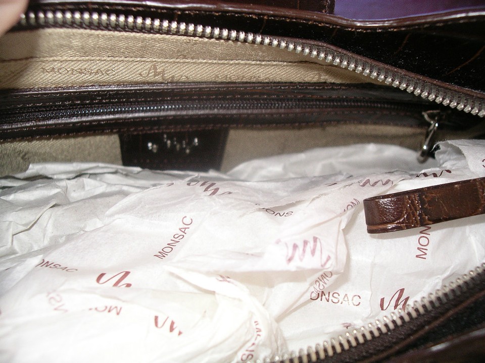 New Monsac Brown Leather Faux Croc Shoulder SM Satchel Bag | eBay