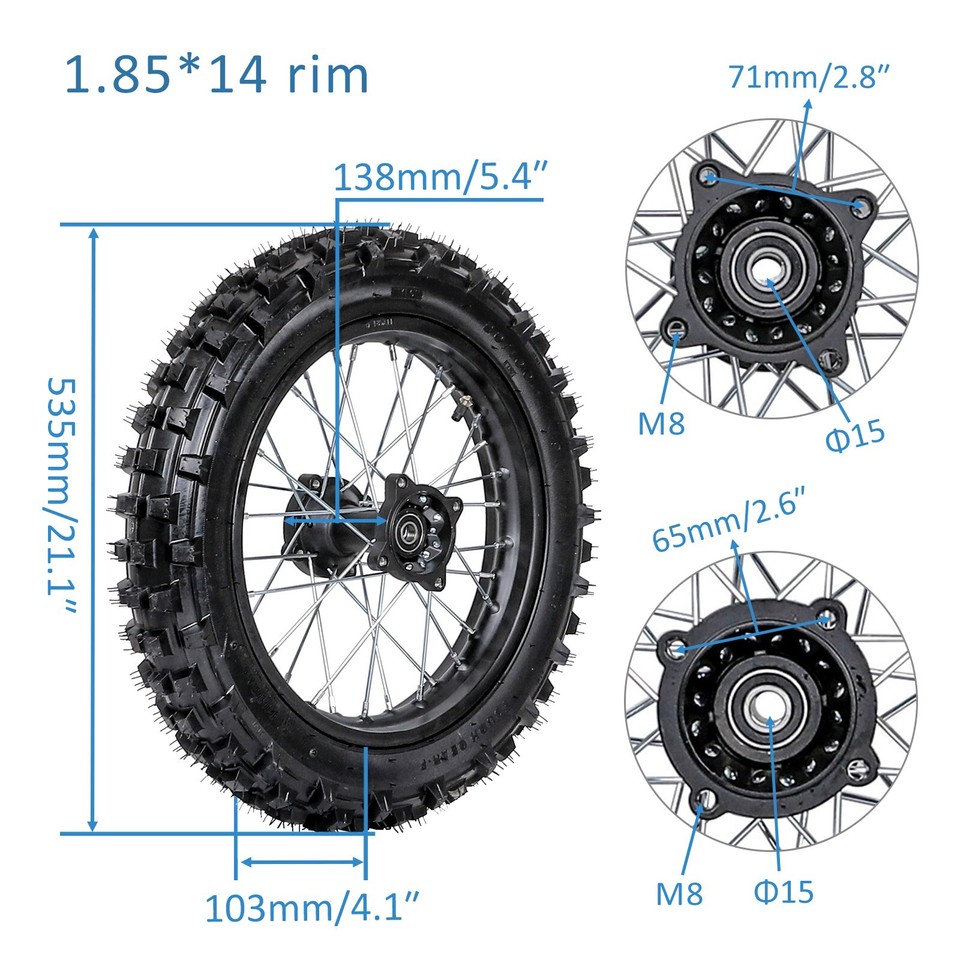 14" Rear Wheel Shock Swing Arm Kit 90/100-14 Tire Pit Bike Apollo RFZ ...