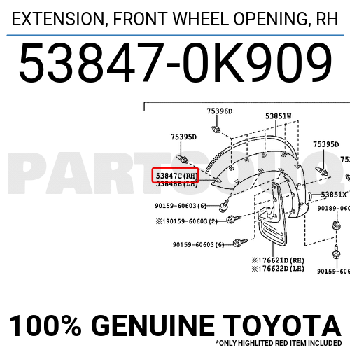 538470K909 Genuine Toyota EXTENSION, FRONT WHEEL OPENING, RH 53847 ...