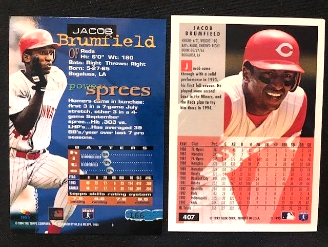 MLB - Jacob Brumfield 1994 Topps Stadium Club Golden Rainbow & 1994 ...