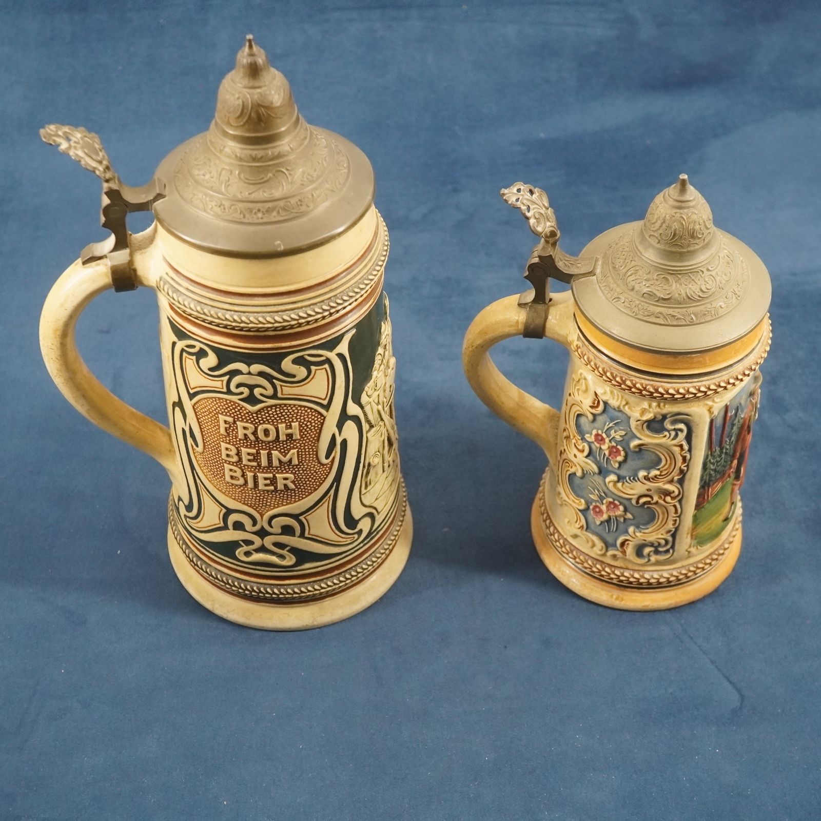 German Lidded Beer Steins Liter & Half-Liter Pair - Free Shipping USA ...