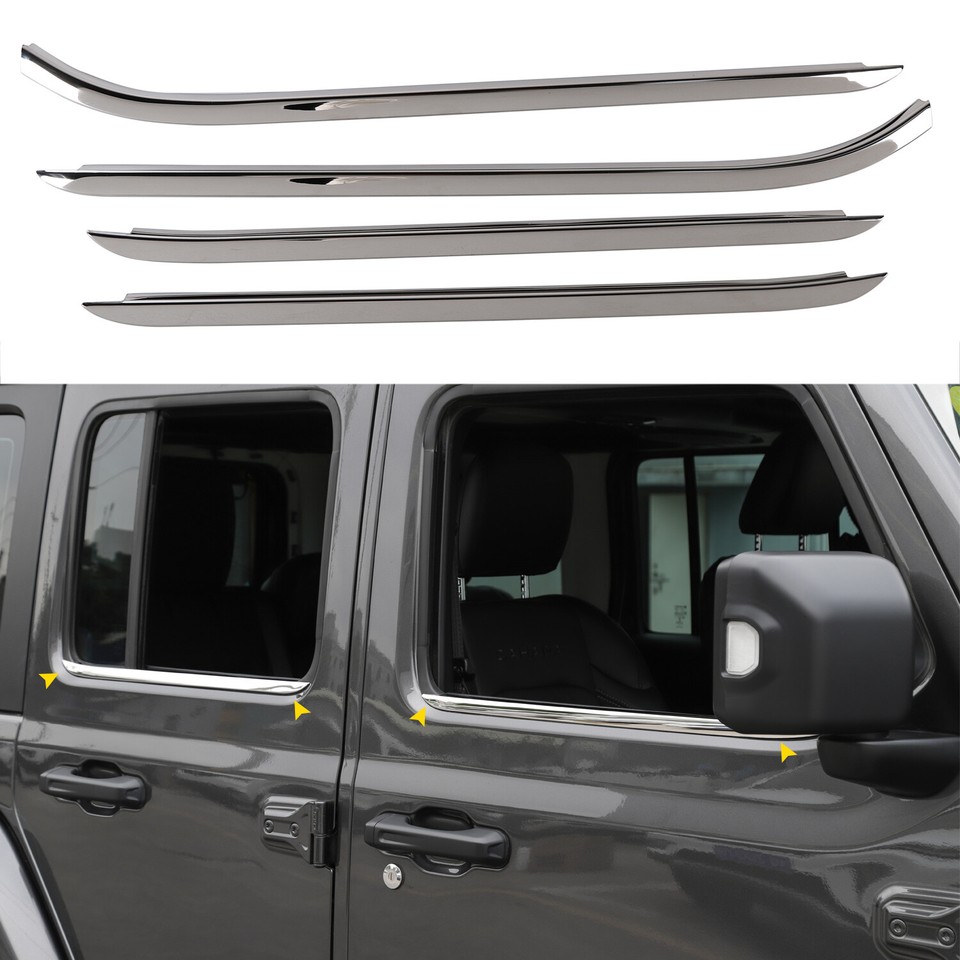 4pcs Chrome Steel Car Window Under Strip Trim For Jeep Wrangler JL 4 ...