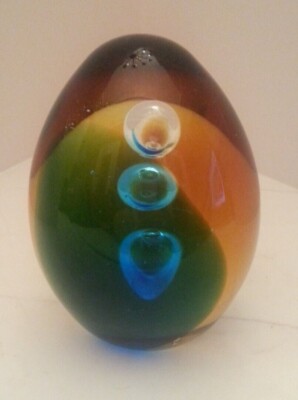 Ovoid Egg Glass Paperweight Beautiful Jewel Tone Color Triple ...