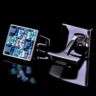 Jewelry Shirt Cufflink For Mens Blue Crystal Cuff Link Luxury Wedding Groom | eBay