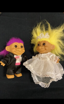 Vintage Russ Wedding Trolls Bride Groom Pink Pink Hair Marriage Set 5 ...