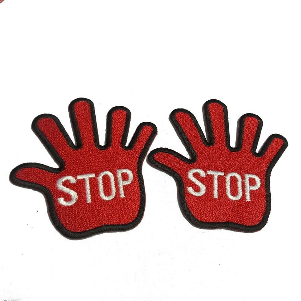 Red Hand Stop Symbol Iron On Embroidered Applique Patch w/ Red & White ...