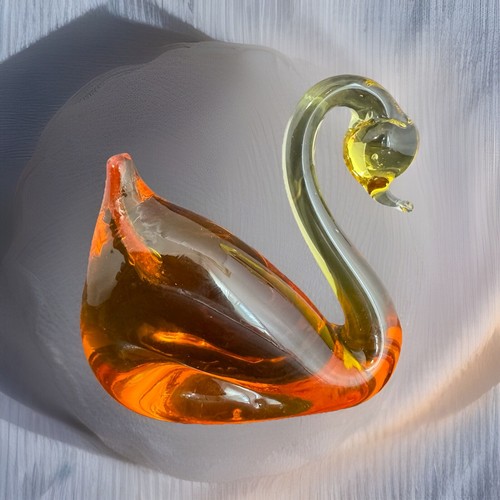 Vintage MCM Art Glass Hand Blown Amber Swan Goose Figurine Paperweight ...