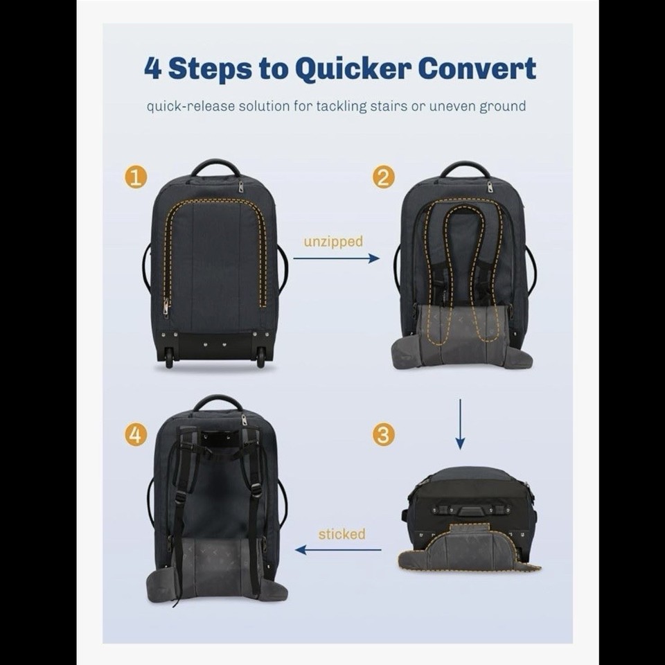 Hynes Eagle 2in1; 22in Travel Backpack & Carry-on Luggage 63L Rolling ...