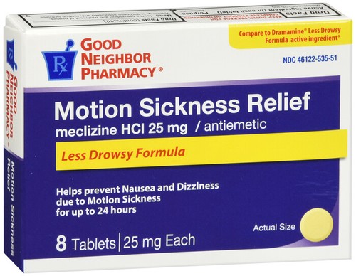 GNP MOTION SICKNESS LESS DROWSY TAB 8CT x 2 meclizine HCl ORAL TABLET ...