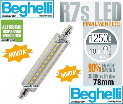 BEGHELLI LAMPADA LAMPADINA LED R7s 10W 4000k LUCE FREDDA 1250lm 78 mm ...