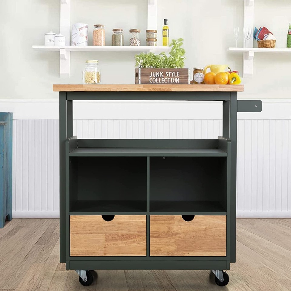 Kitchen Island Cart Rolling Wheels Buffet Storage Cabinet Trolley w ...