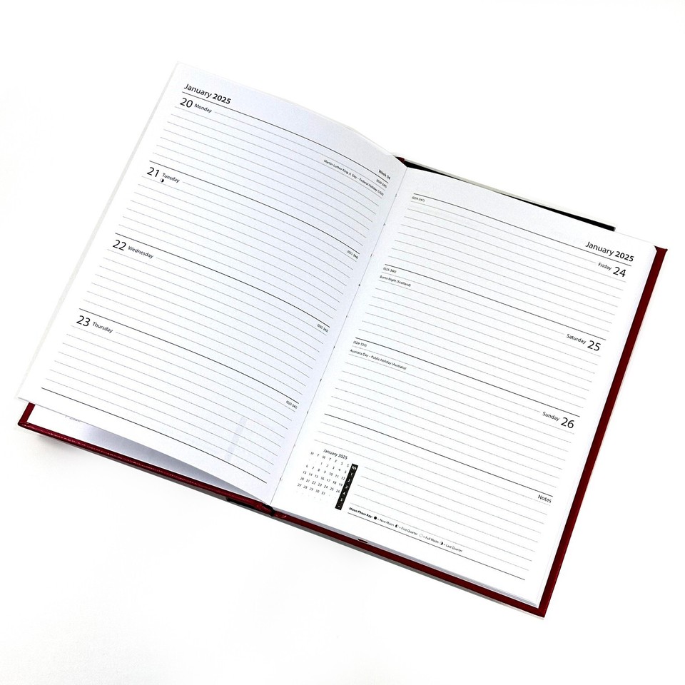 2025 A4 / A5 / A6 Diary Day A Page Week to View Desk Diary Hard Back ...