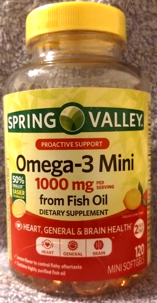 SPRING VALLEY..1,000mg OMEGA-3 MINI..HEART / BRAIN HEALTH..120 LEMON ...