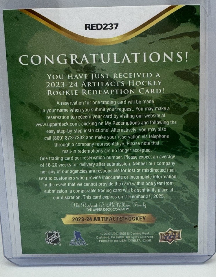 2023-24 Artifacts Rookie Redemption Matt Savoie Wild Card #RED237 ...