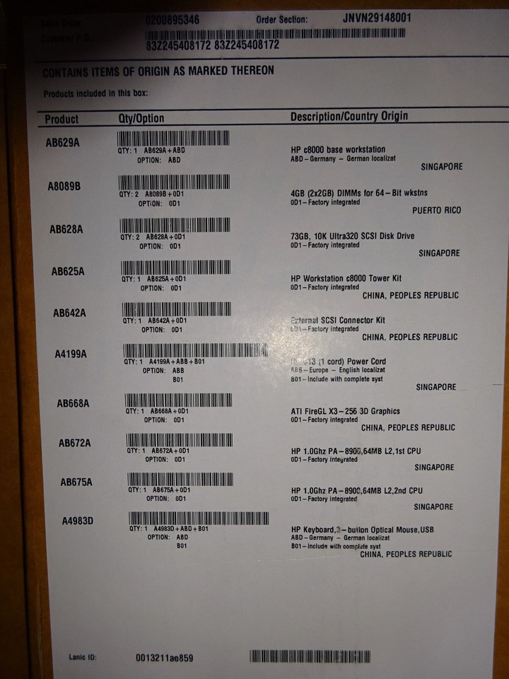 NEW HP C8000 Workstation 2x PA8900 1.0GHz 8GB 2x73GB 10K FireGL X3 ...