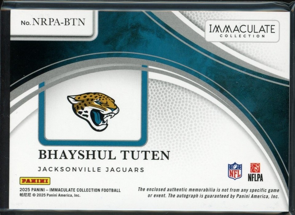 2025 Panini Immaculate Bhayshul Tuten Immaculate Numbers Rookie Patch ...