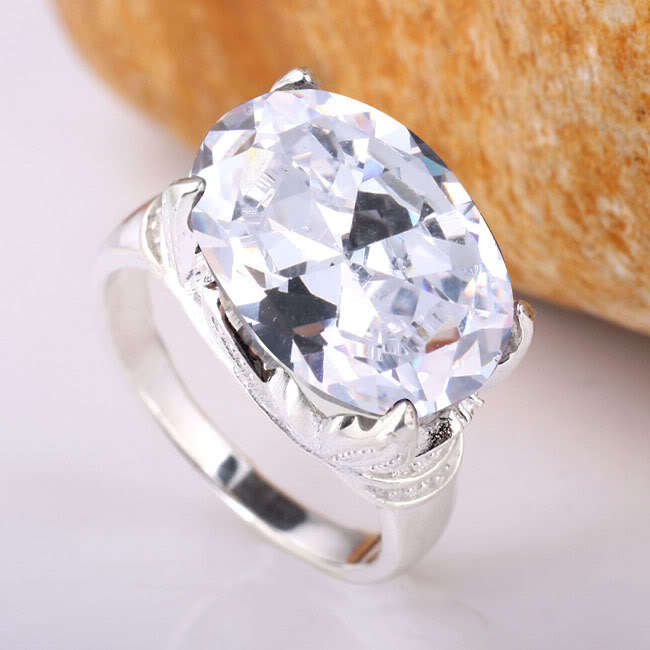 Big Oval Stone Lady .925 Sterling Silver Ring Birthday Gift Size 6 to 9 ...