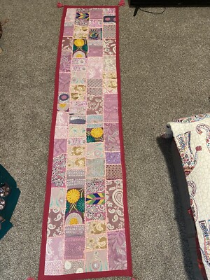 60" TRADITIONAL INDIAN RAJASTHANI SARI BEADED TAPESTRY TABLE LINEN ...