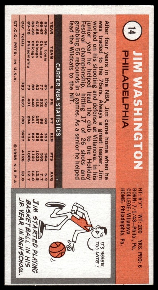 1970-71 Topps Jim Washington Philadelphia 76ers #14 * | eBay