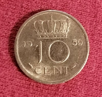 1959 Netherlands 10 Cents Coin w/ Juliana Koningin, Excellent Condition ...