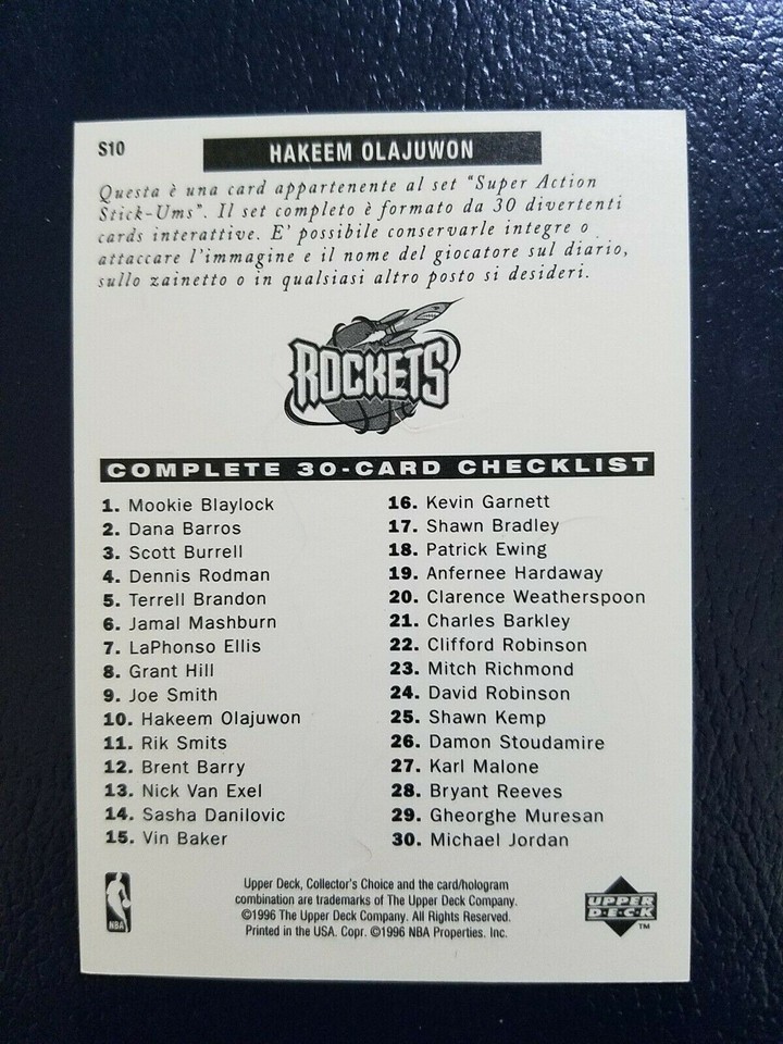 Hakeem Olajuwon Houston Rockets 1996 - 1997 CC UD Spanish Stick Ums # ...