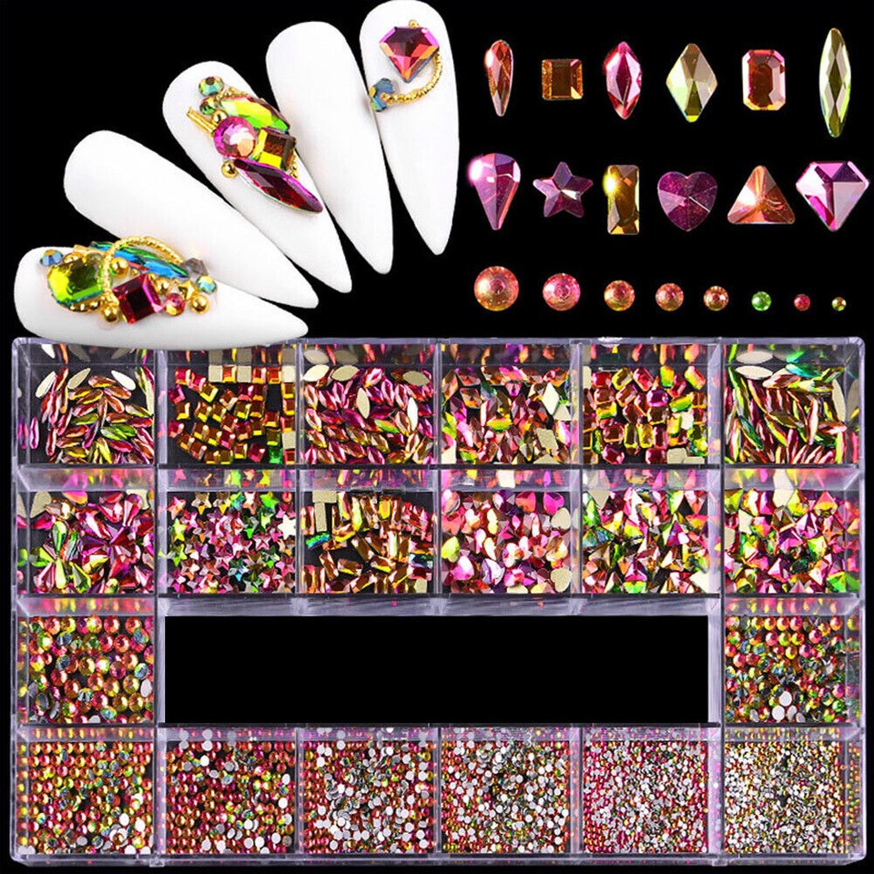 3000PCS 3D Mix Crystals Nail Set Flat Rhinestones Gem Bling Diamante ...