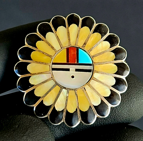 Vintage Verdel & Esther Niiha Navajo 925 Sterling Silver Zuni Inlay ...