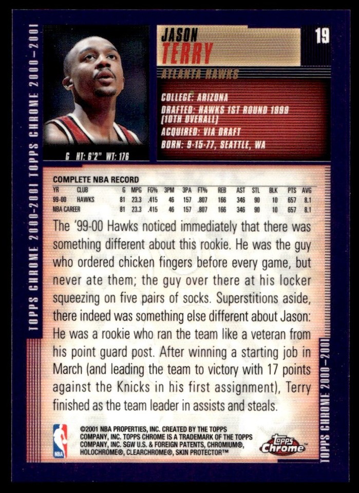 2000-01 Topps Chrome Jason Terry G38 Atlanta Hawks #19 | eBay