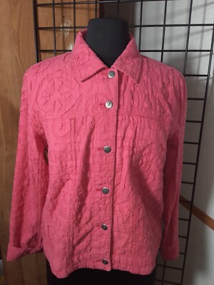 Chico's Pink Button Front Jacket 100% Cotton Long Sleeve Collar Women’s ...