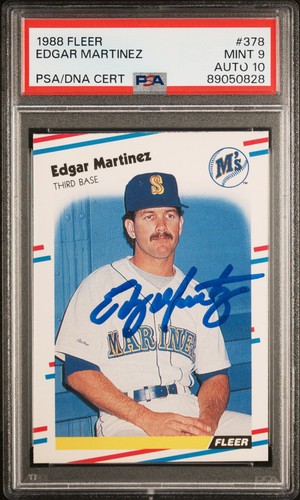 1988 MARINERS Edgar Martinez signed ROOKIE card Fleer #378 PSA 9 AUTO ...