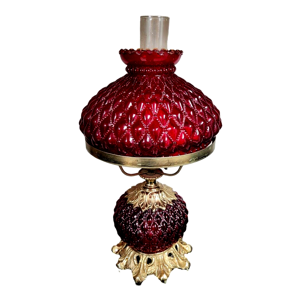 Fenton Ruby Red 20" Diamond Quilted Optic Hurricane Gone With The Wind GWTW Lamp | eBay