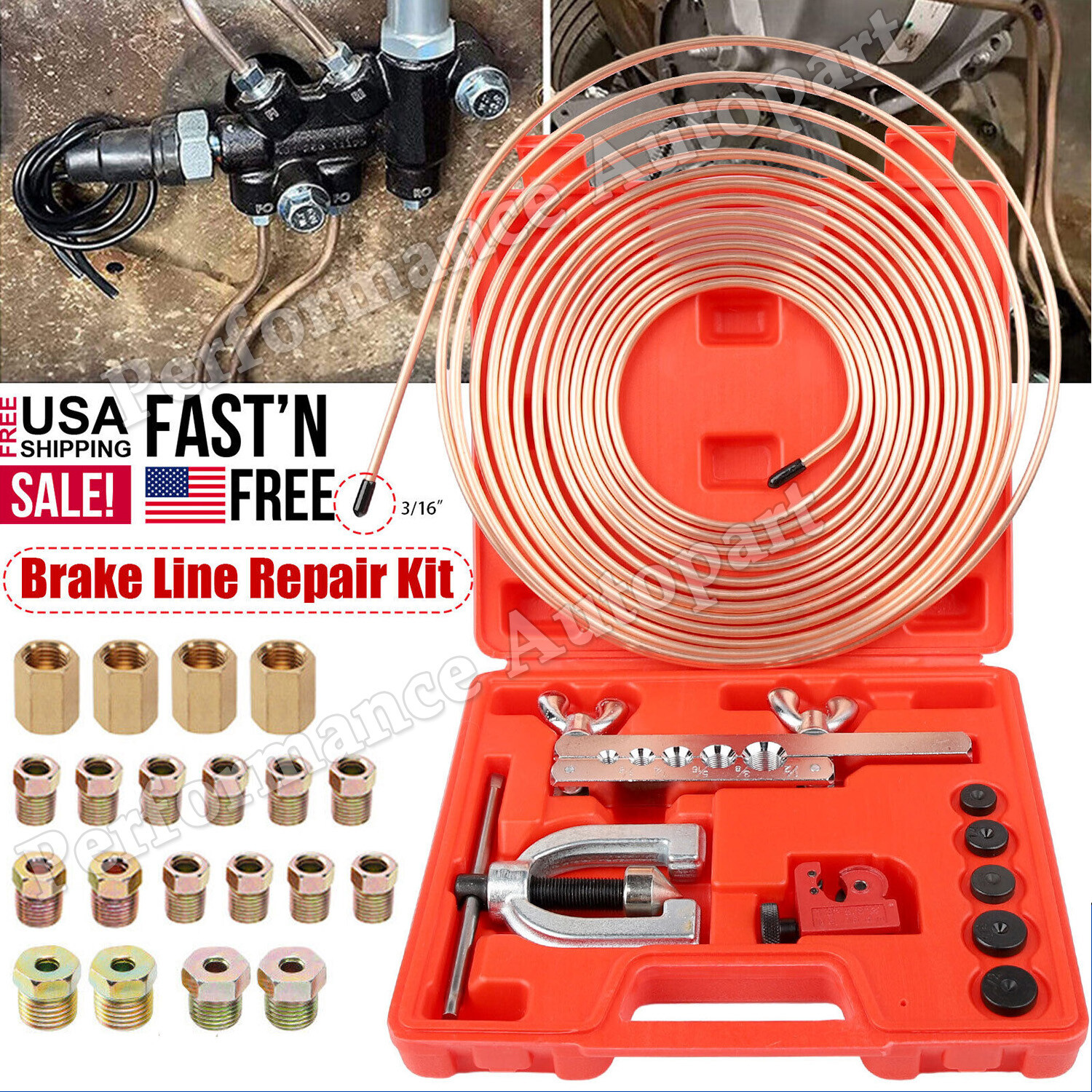 Brake Line Repair Kit 3/16 25FT Copper Pipe Single Double Flaring Tool ...